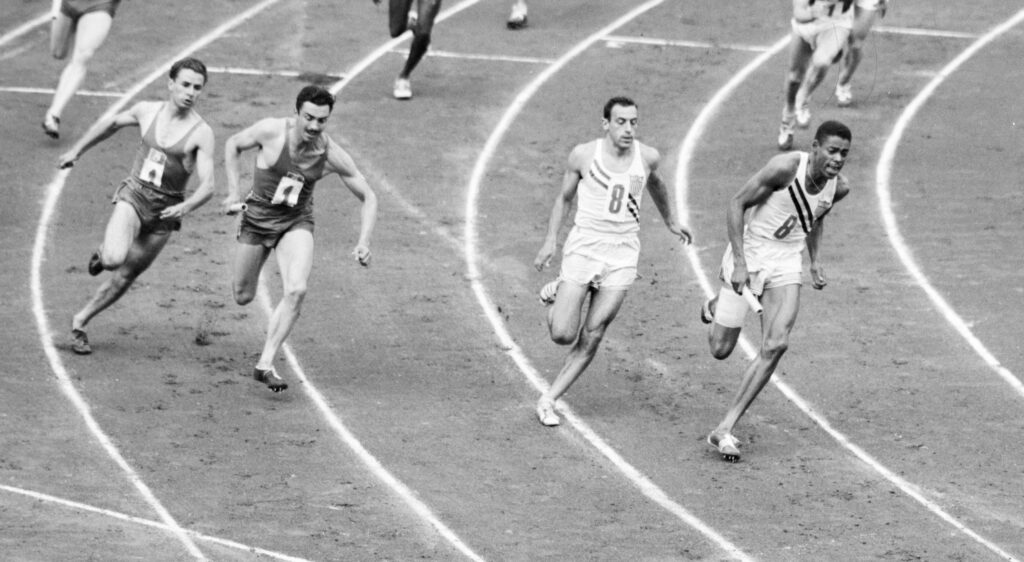 Men's 4 X 100 metres relay, heat 1. at the Summer Olympics in Helsinki ...